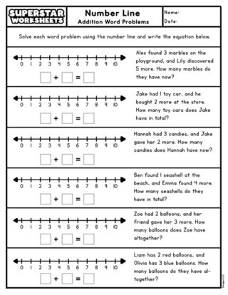 Number Line Addition - Superstar Worksheets