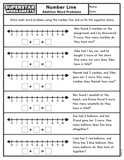 Number Line Addition - Superstar Worksheets