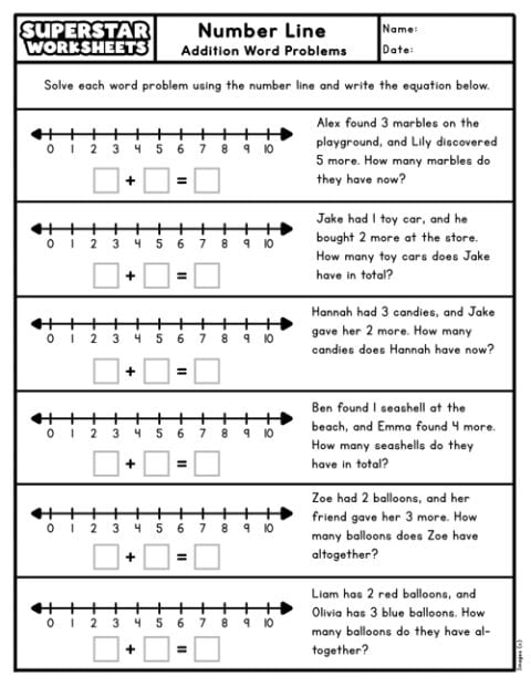 Number Line Addition - Superstar Worksheets
