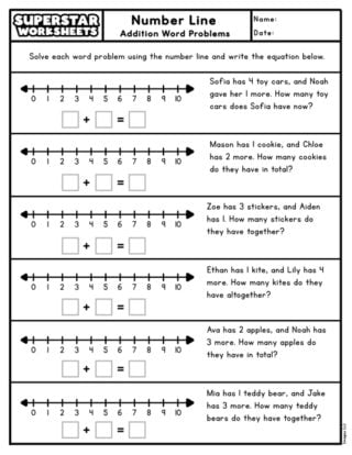 Number Line Addition - Superstar Worksheets