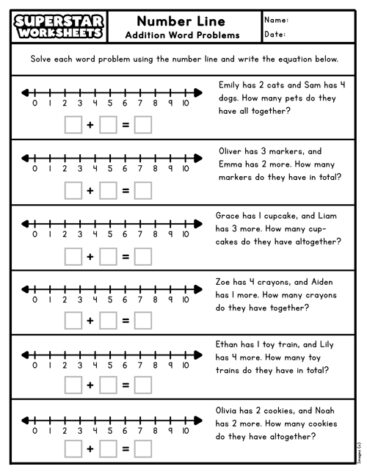 Number Line Addition - Superstar Worksheets