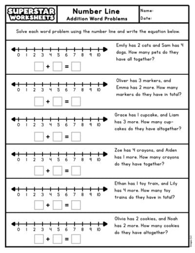Number Line Addition - Superstar Worksheets