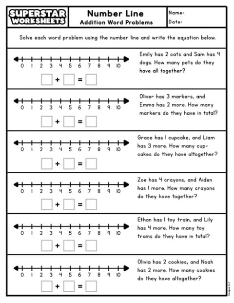 Number Line Addition - Superstar Worksheets