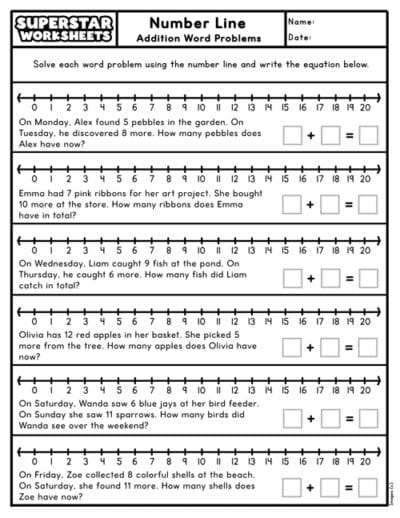 Number Line Addition - Superstar Worksheets