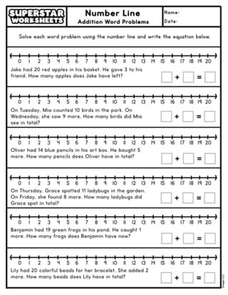 Number Line Addition - Superstar Worksheets