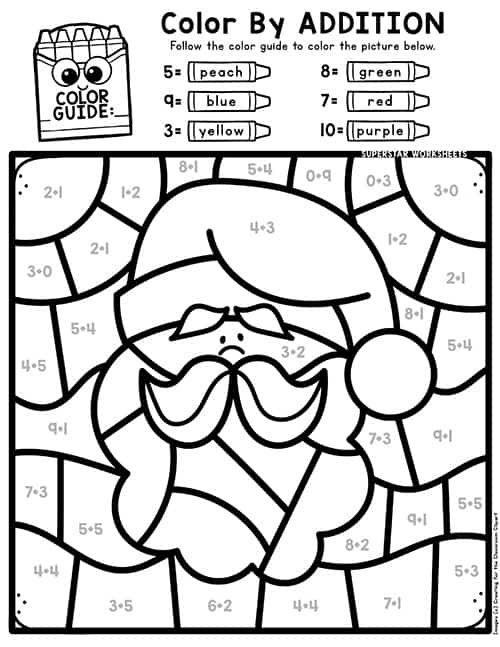 Christmas Color By Number Superstar Worksheets