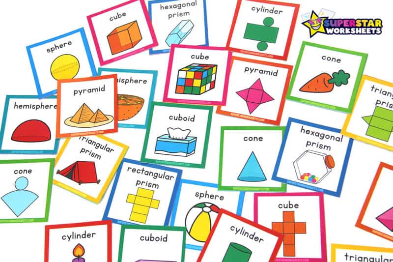 3D Shapes Flashcards - Superstar Worksheets