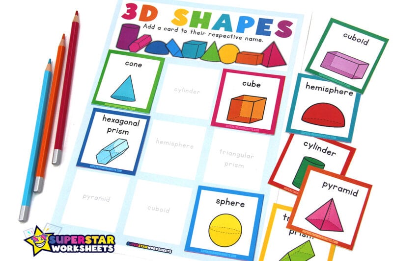 3D Shapes Flashcards - Superstar Worksheets