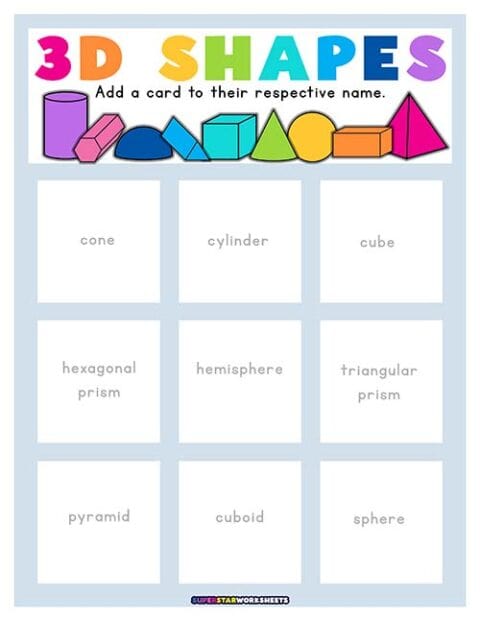 3D Shapes Flashcards - Superstar Worksheets