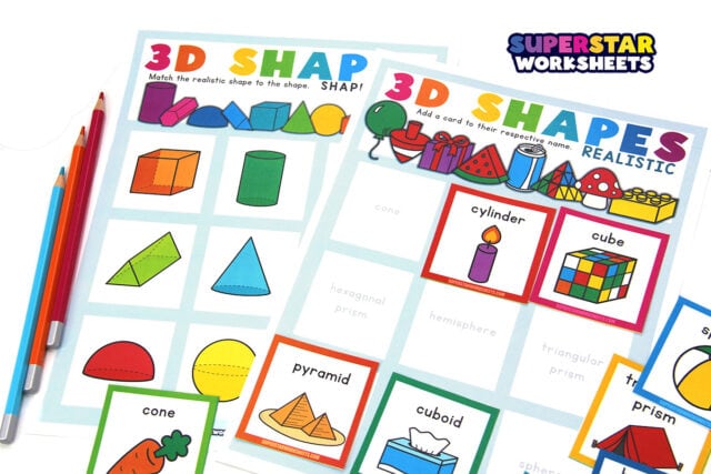 3D Shapes Flashcards - Superstar Worksheets
