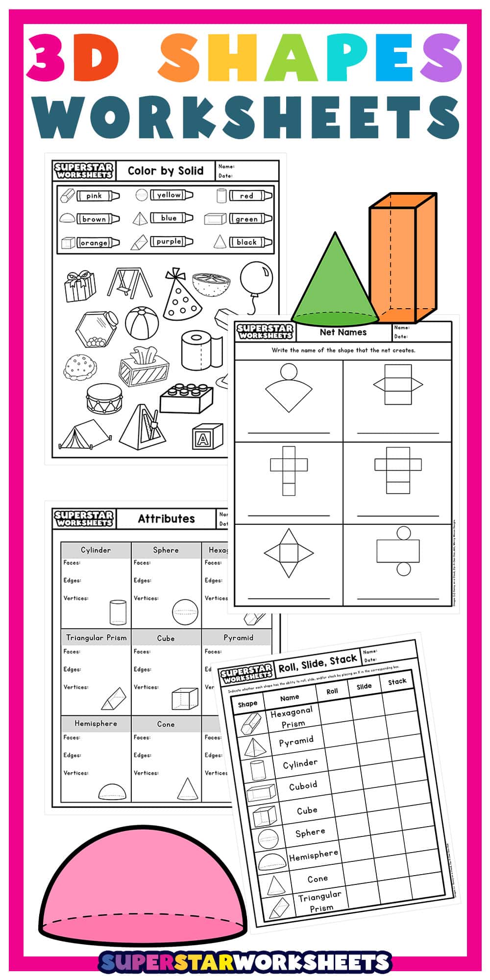 3D Shapes Worksheets - Superstar Worksheets