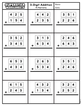 3-Digit Addition Worksheets - Superstar Worksheets