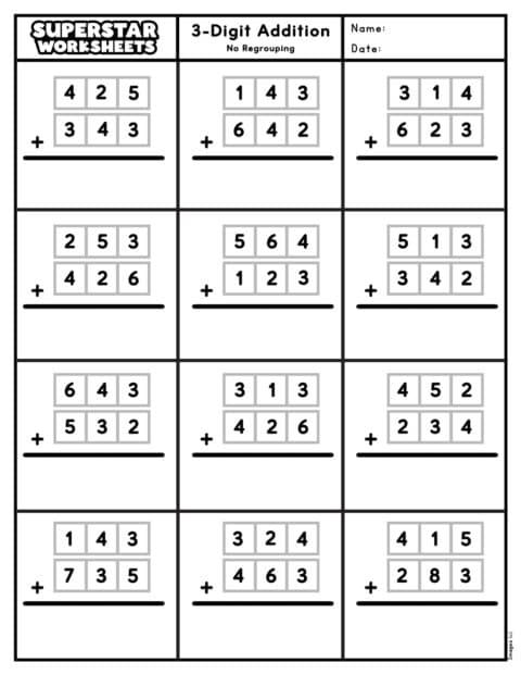 3-Digit Addition Worksheets - Superstar Worksheets