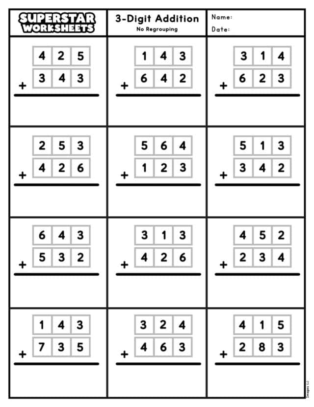 3-Digit Addition Worksheets - Superstar Worksheets
