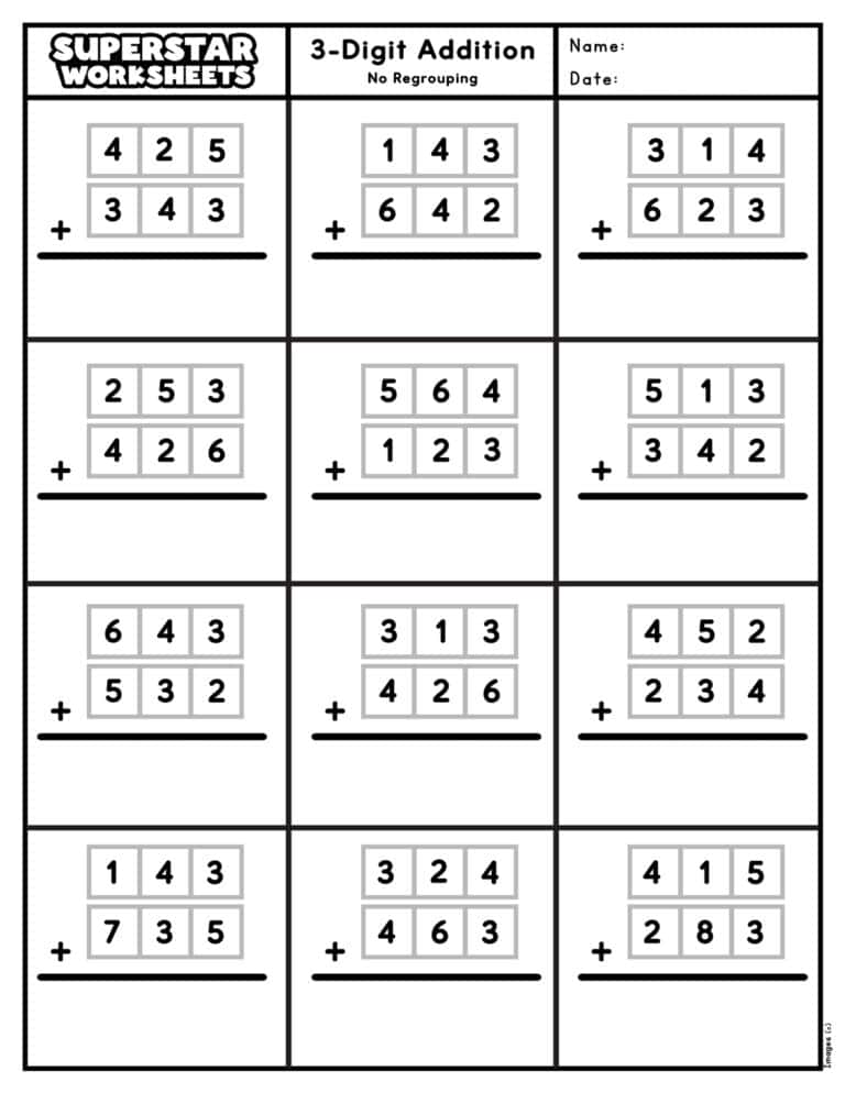 3-Digit Addition Worksheets - Superstar Worksheets