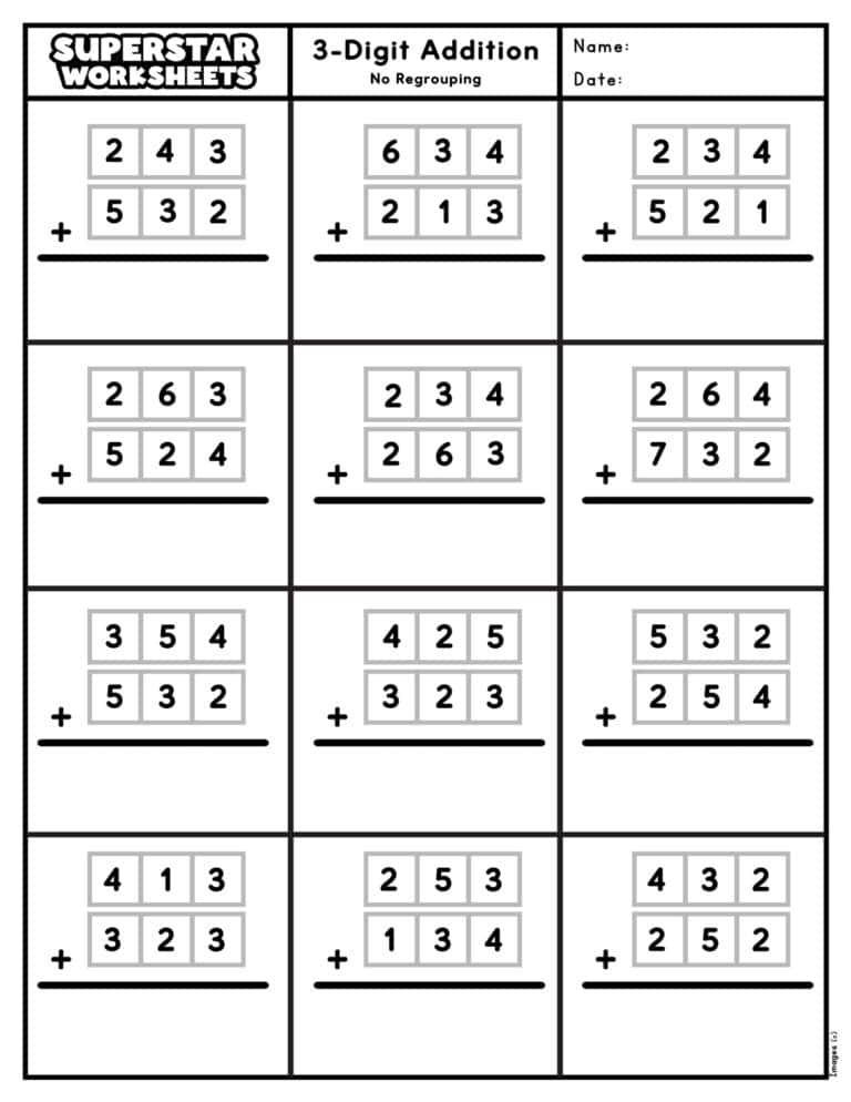 3-Digit Addition Worksheets - Superstar Worksheets