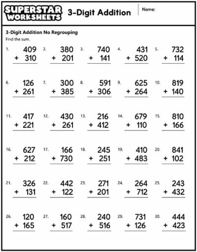 3-Digit Addition Worksheets - Superstar Worksheets