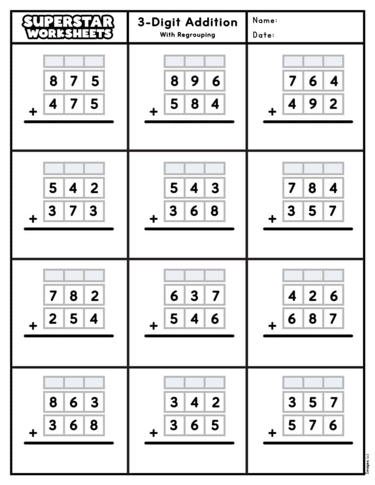 3-Digit Addition Worksheets - Superstar Worksheets