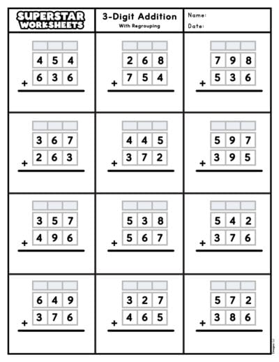 3-Digit Addition Worksheets - Superstar Worksheets