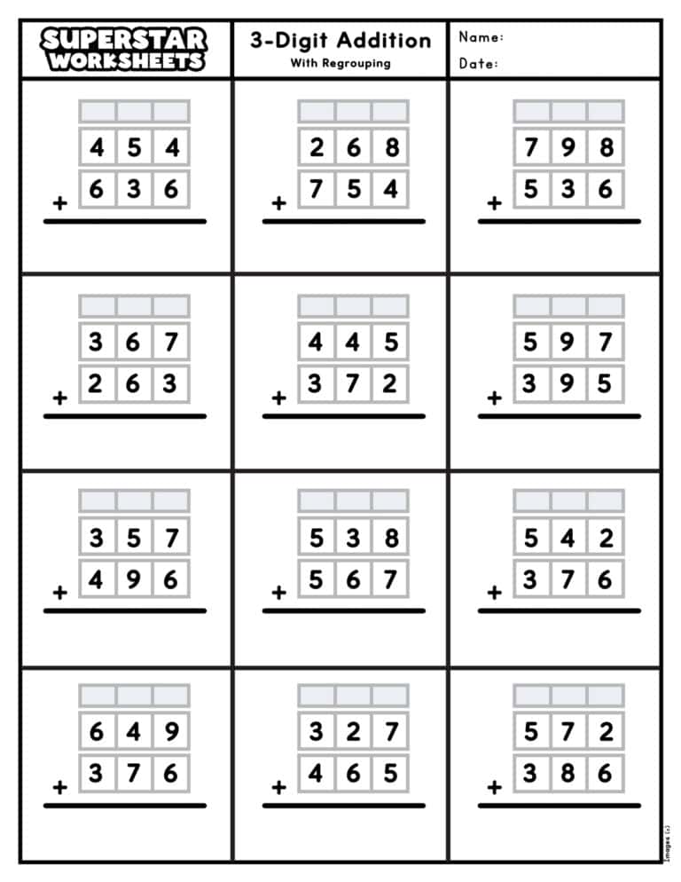 3-Digit Addition Worksheets - Superstar Worksheets