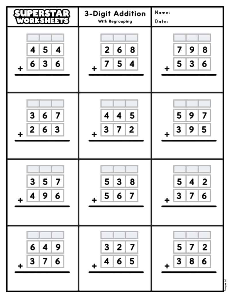 3-Digit Addition Worksheets - Superstar Worksheets
