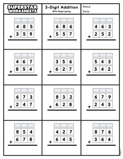 3-Digit Addition Worksheets - Superstar Worksheets