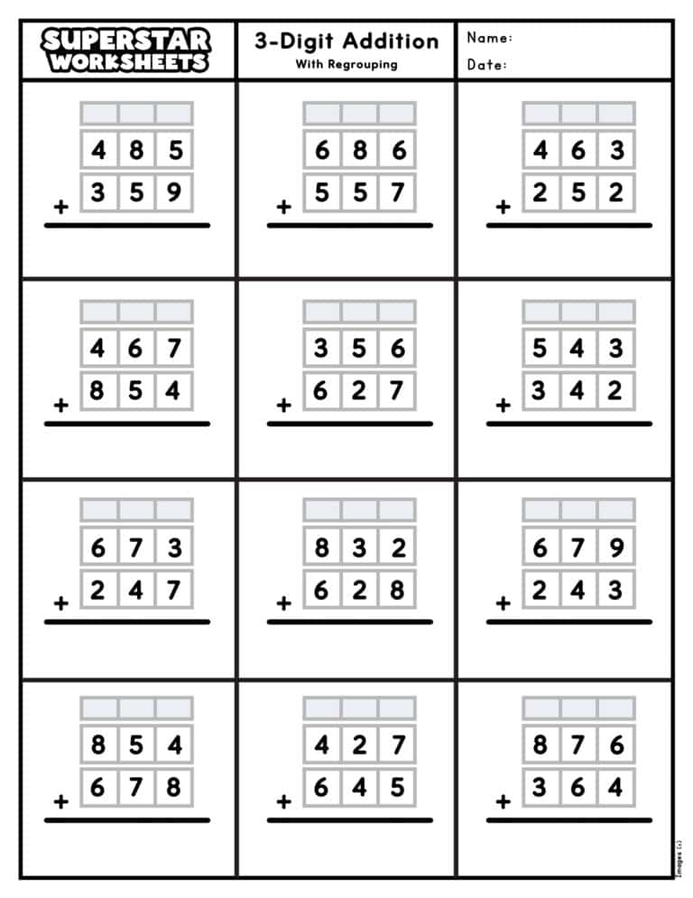 3-Digit Addition Worksheets - Superstar Worksheets