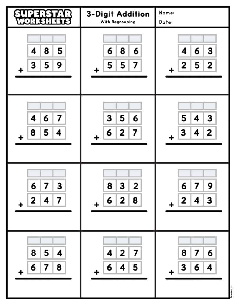 3-Digit Addition Worksheets - Superstar Worksheets