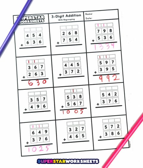 3-Digit Addition Worksheets - Superstar Worksheets
