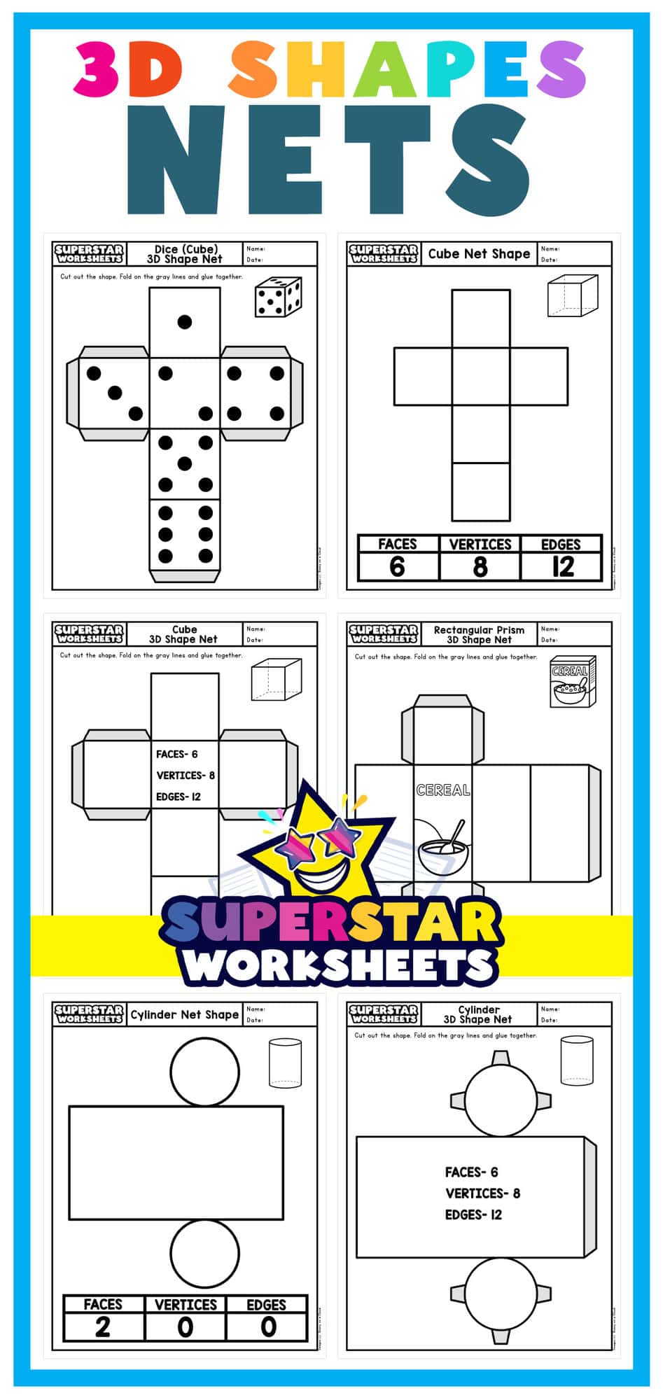 3D Shape Nets - Superstar Worksheets