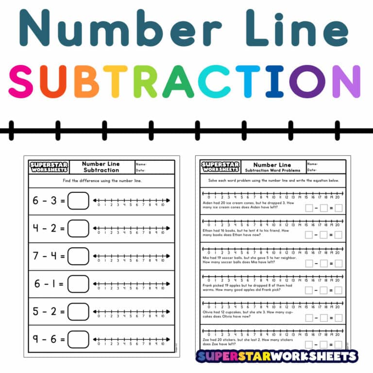 Number Line Subtraction - Superstar Worksheets
