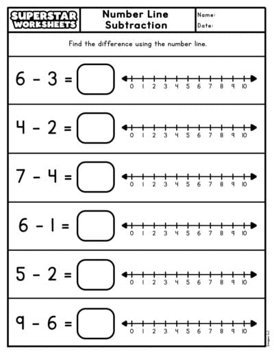 Number Line Subtraction - Superstar Worksheets
