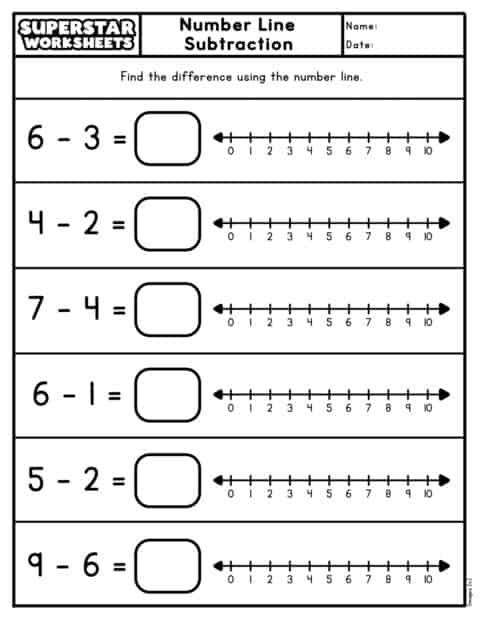 Number Line Subtraction - Superstar Worksheets