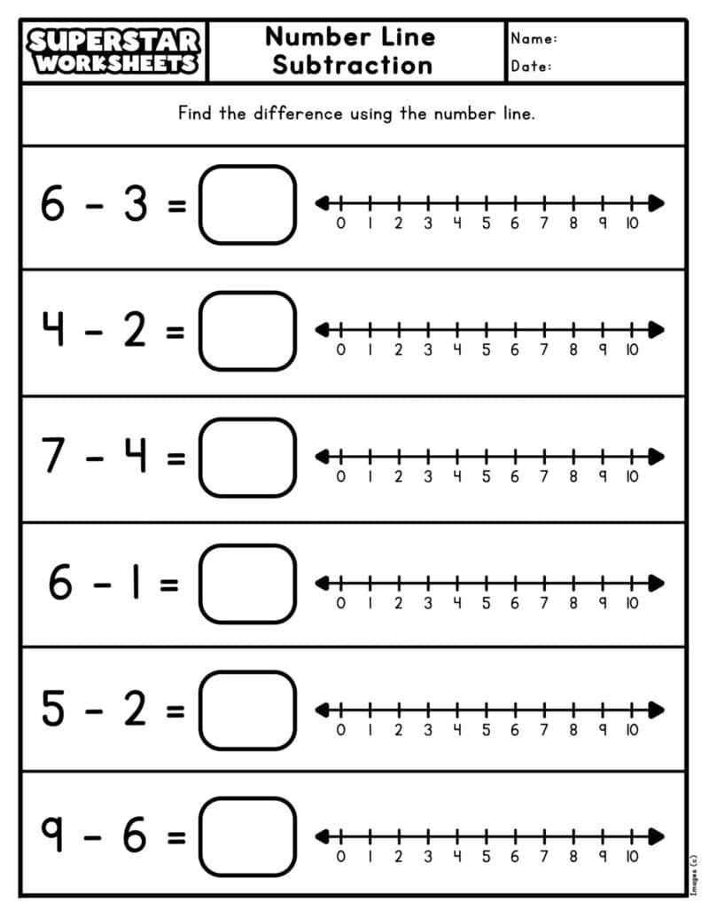 Number Line Subtraction - Superstar Worksheets