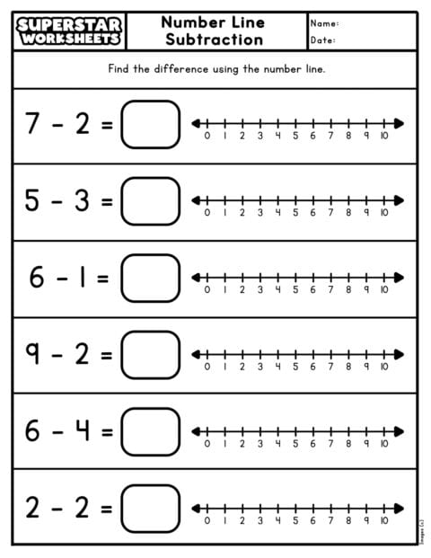 Number Line Subtraction - Superstar Worksheets