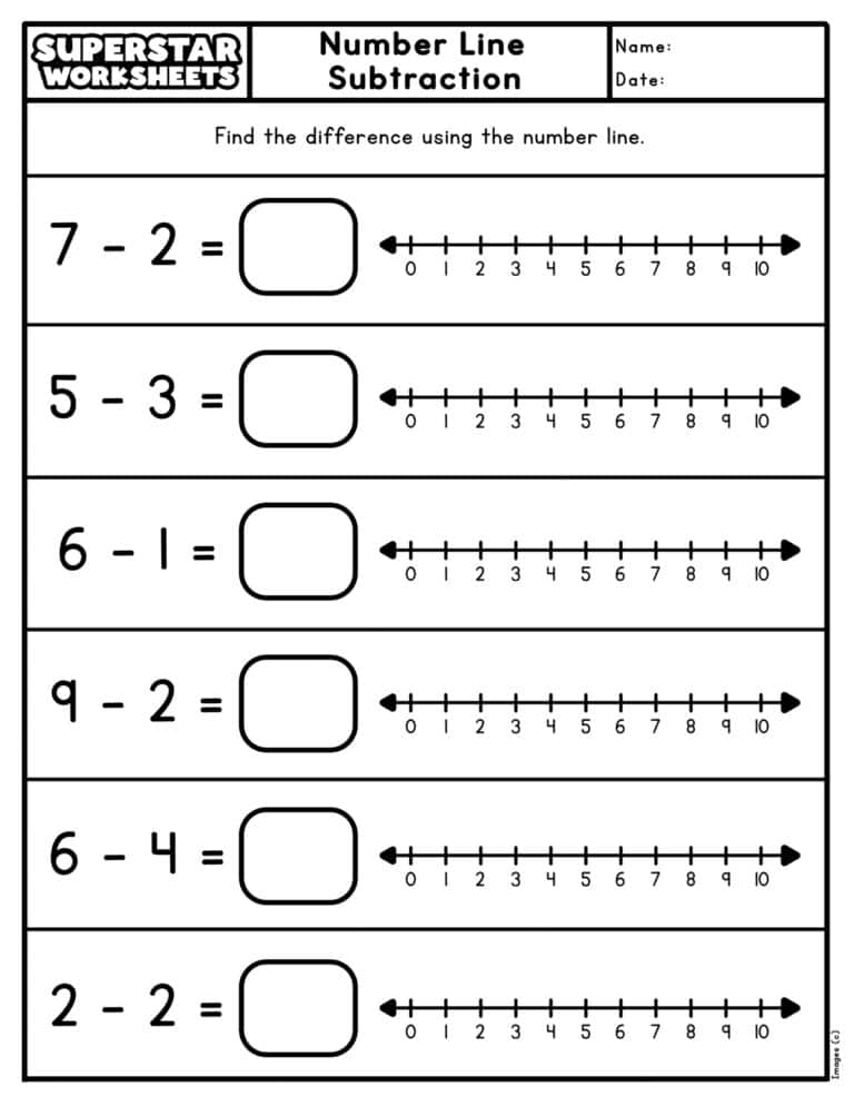 Number Line Subtraction - Superstar Worksheets