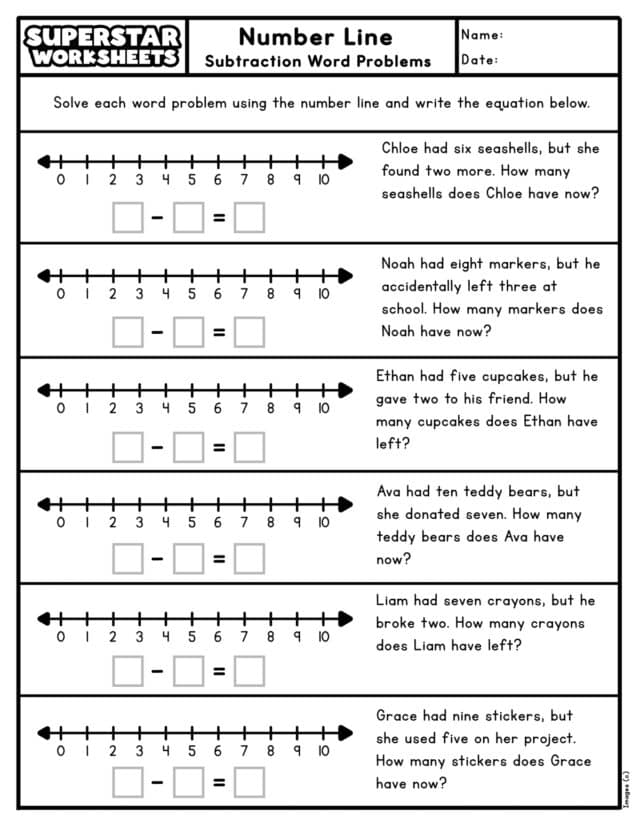 Number Line Subtraction - Superstar Worksheets