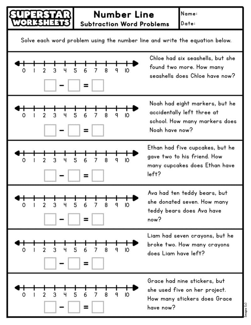 Number Line Subtraction - Superstar Worksheets