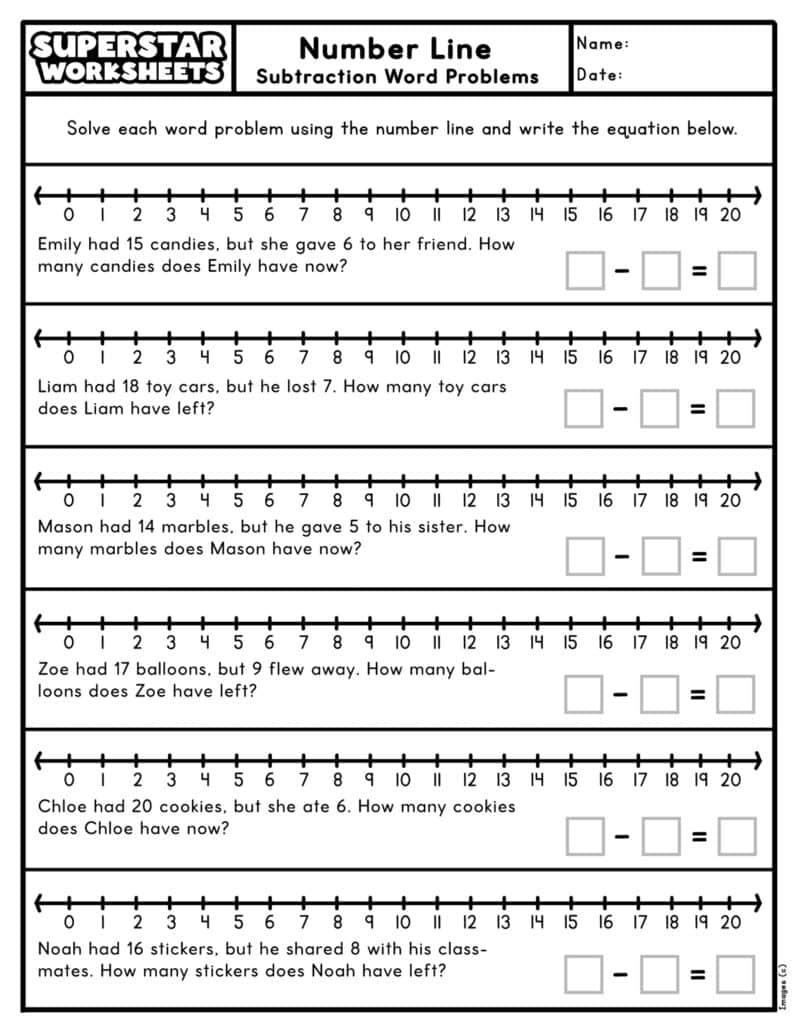 Number Line Subtraction - Superstar Worksheets