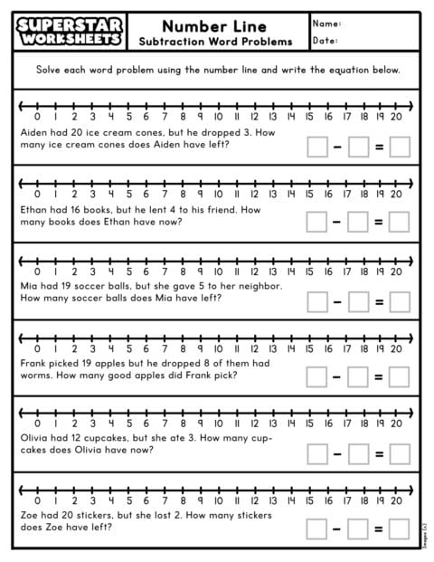 Number Line Subtraction - Superstar Worksheets