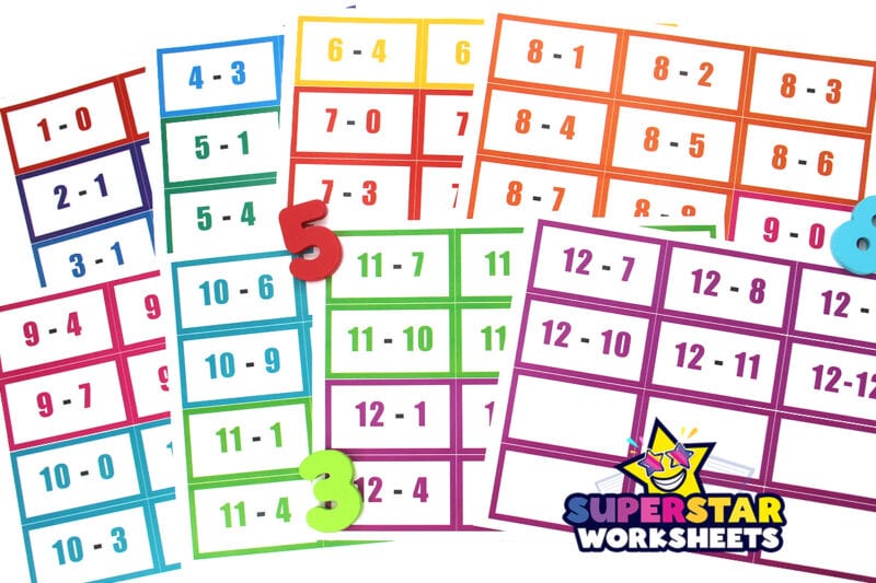 Subtraction Flashcards - Superstar Worksheets