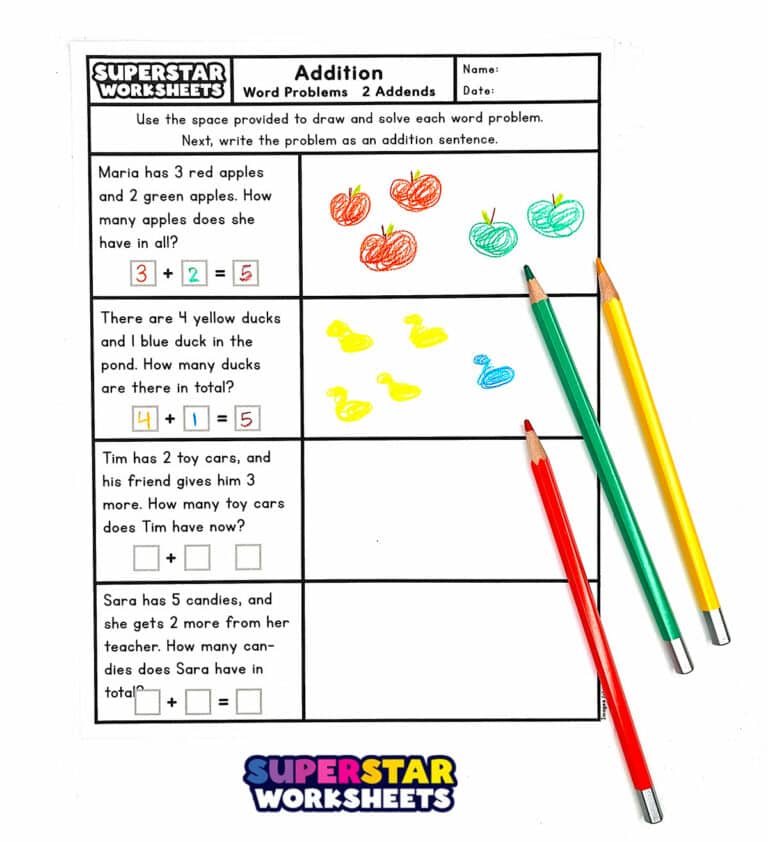 Addition Word Problems - Superstar Worksheets