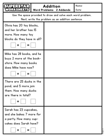 Addition Word Problems - Superstar Worksheets
