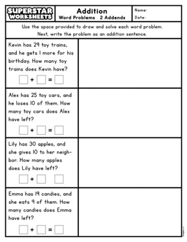 Addition Word Problems - Superstar Worksheets