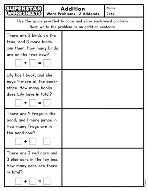 Addition Word Problems - Superstar Worksheets