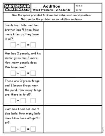 Addition Word Problems - Superstar Worksheets