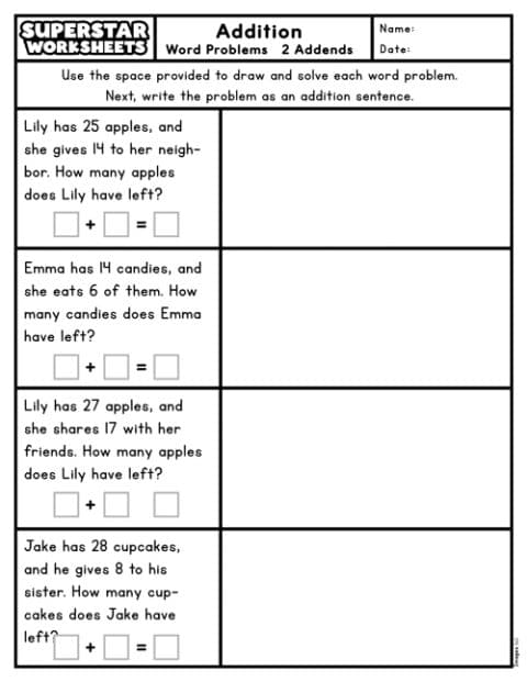 Addition Word Problems - Superstar Worksheets