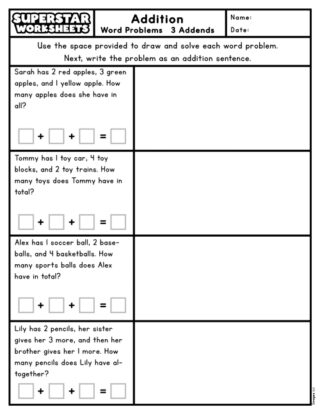 Addition Word Problems - Superstar Worksheets