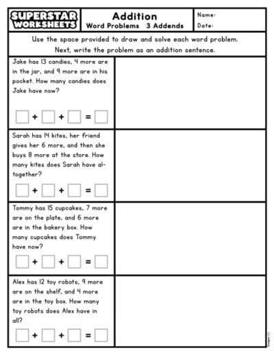 Addition Word Problems - Superstar Worksheets