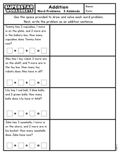 Addition Word Problems - Superstar Worksheets